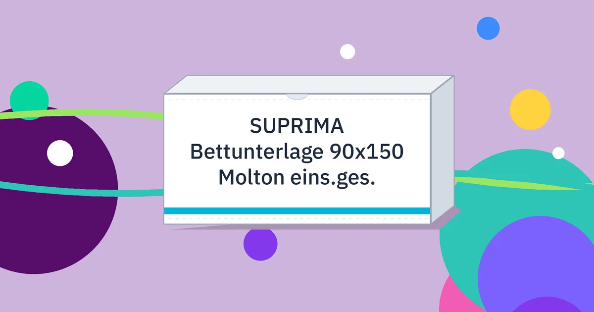 Symbolbild: Packung mit der Aufschrift SUPRIMA Bettunterlage 90x150 Molton eins.ges. (PZN 07673067) – Verfügbarkeit und Bezug in Apotheken in Frankfurt am Main