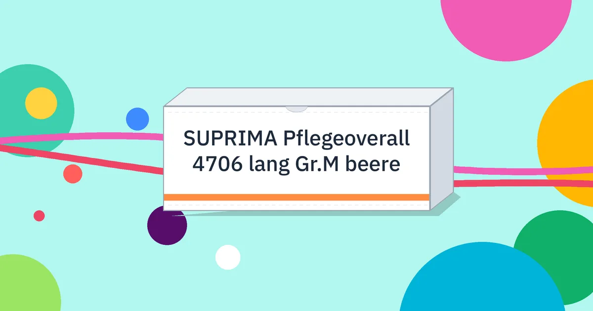 Symbolbild: Packung mit der Aufschrift SUPRIMA Pflegeoverall 4706 lang Gr.M beere (PZN 07331728) – Verfügbarkeit und Bezug in Apotheken in Frankfurt am Main