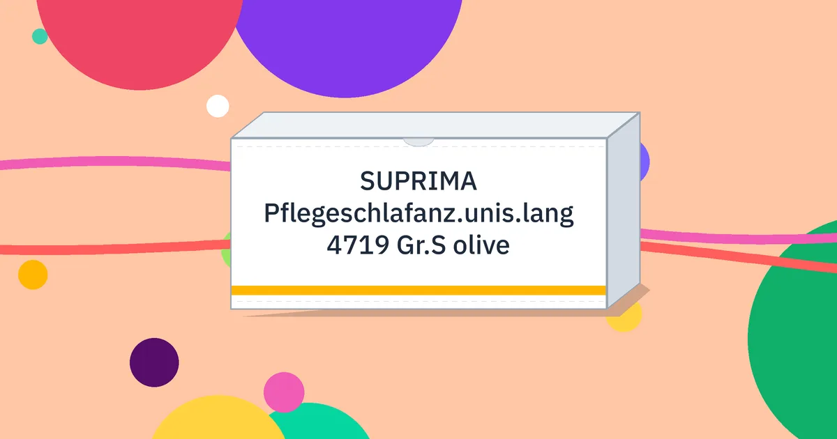 Symbolbild: Packung mit der Aufschrift SUPRIMA Pflegeschlafanz.unis.lang 4719 Gr.S olive (PZN 17314501) – Verfügbarkeit und Bezug in Apotheken in Frankfurt am Main