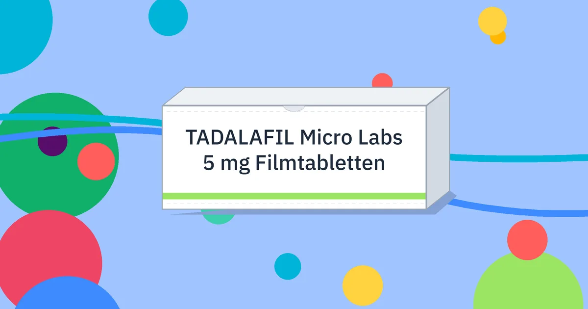 Symbolbild: Packung mit der Aufschrift TADALAFIL Micro Labs 5 mg Filmtabletten (PZN 18112722) – Verfügbarkeit und Bezug in Apotheken in Frankfurt am Main