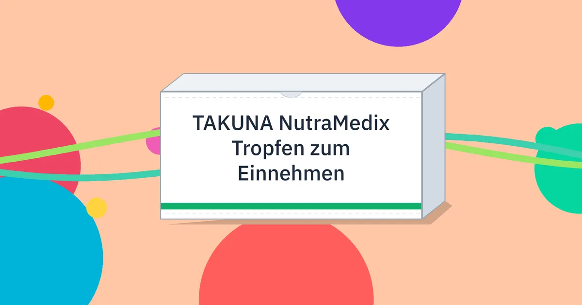 Symbolbild: Packung mit der Aufschrift TAKUNA NutraMedix Tropfen zum Einnehmen (PZN 18040365) – Verfügbarkeit und Bezug in Apotheken in Frankfurt am Main