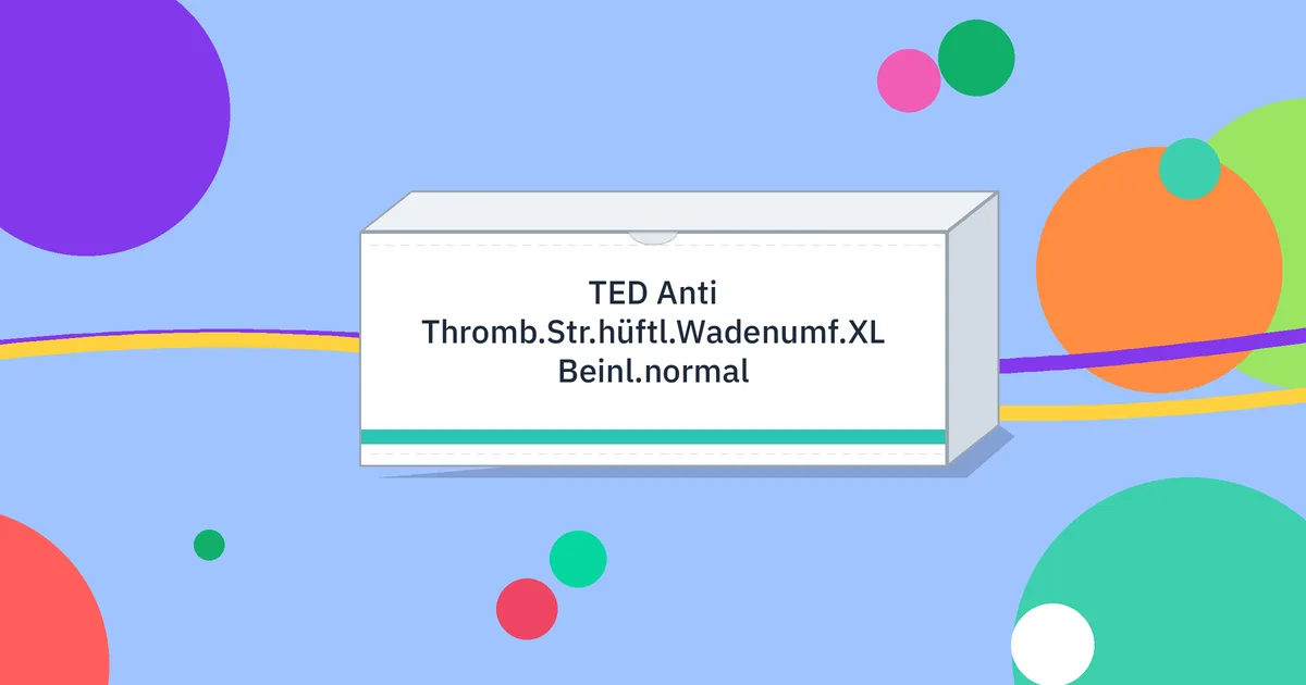 Symbolbild: Packung mit der Aufschrift TED Anti Thromb.Str.hüftl.Wadenumf.XL Beinl.normal (PZN 12377951) – Verfügbarkeit und Bezug in Apotheken in Frankfurt am Main
