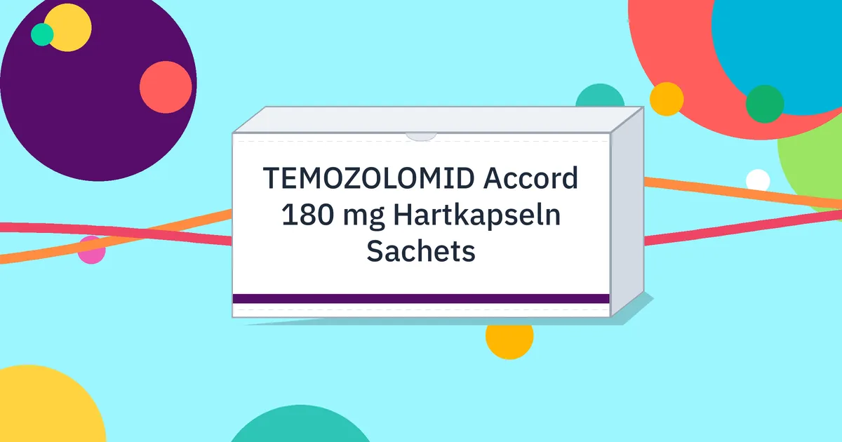 Symbolbild: Packung mit der Aufschrift TEMOZOLOMID Accord 180 mg Hartkapseln Sachets (PZN 11291302) – Verfügbarkeit und Bezug in Apotheken in Frankfurt am Main