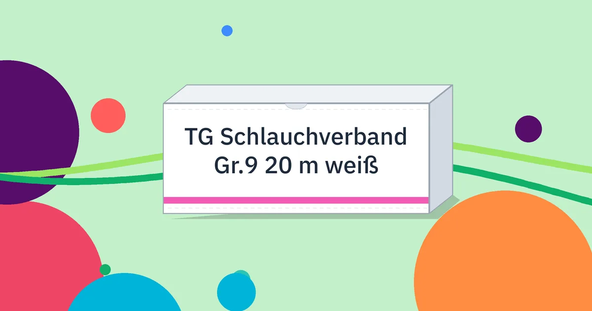 Symbolbild: Packung mit der Aufschrift TG Schlauchverband Gr.9 20 m weiß (PZN 18736339) – Verfügbarkeit und Bezug in Apotheken in Frankfurt am Main