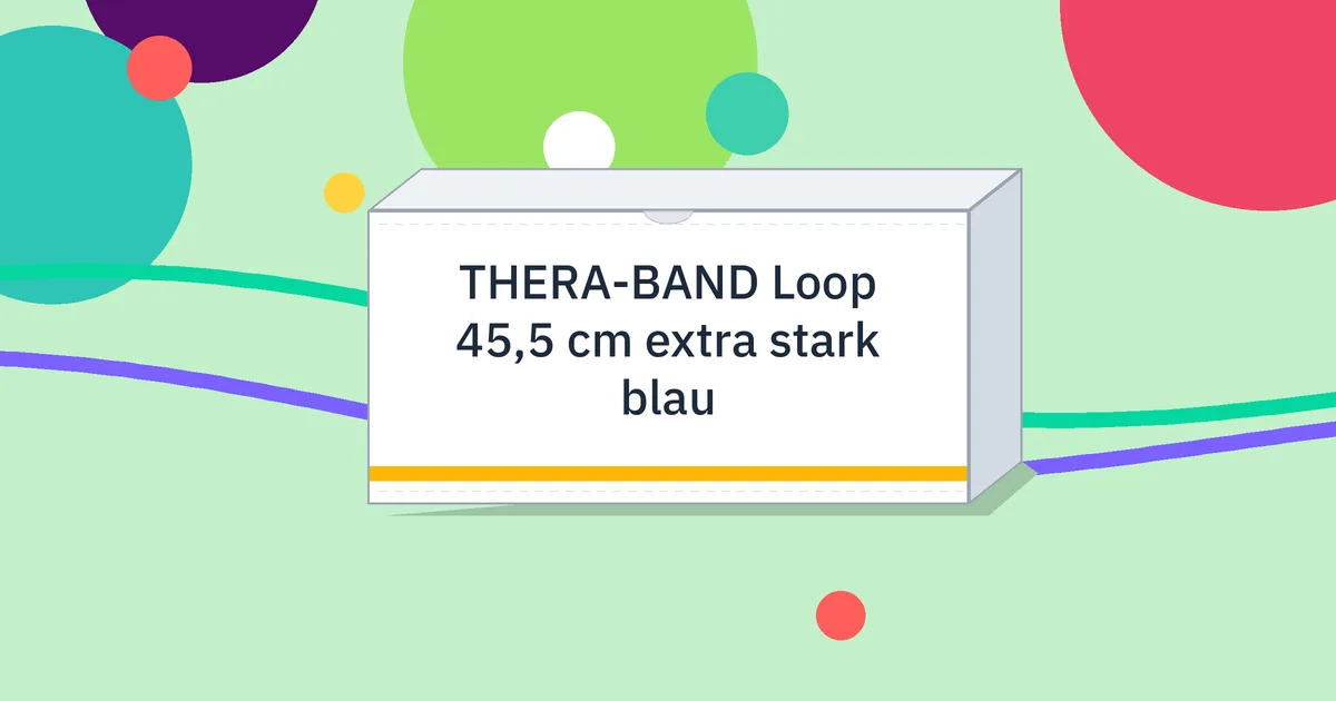 Symbolbild: Packung mit der Aufschrift THERA-BAND Loop 45,5 cm extra stark blau (PZN 09177094) – Verfügbarkeit und Bezug in Apotheken in Frankfurt am Main