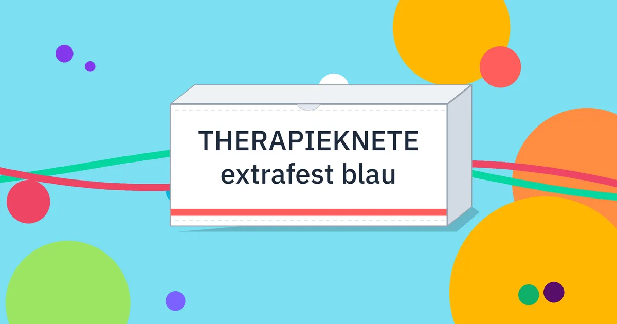 Symbolbild: Packung mit der Aufschrift THERAPIEKNETE extrafest blau (PZN 15658900) – Verfügbarkeit und Bezug in Apotheken in Frankfurt am Main