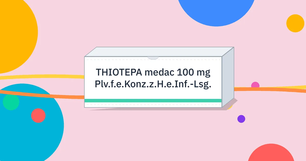 Symbolbild: Packung mit der Aufschrift THIOTEPA medac 100 mg Plv.f.e.Konz.z.H.e.Inf.-Lsg. (PZN 18326831) – Verfügbarkeit und Bezug in Apotheken in Frankfurt am Main