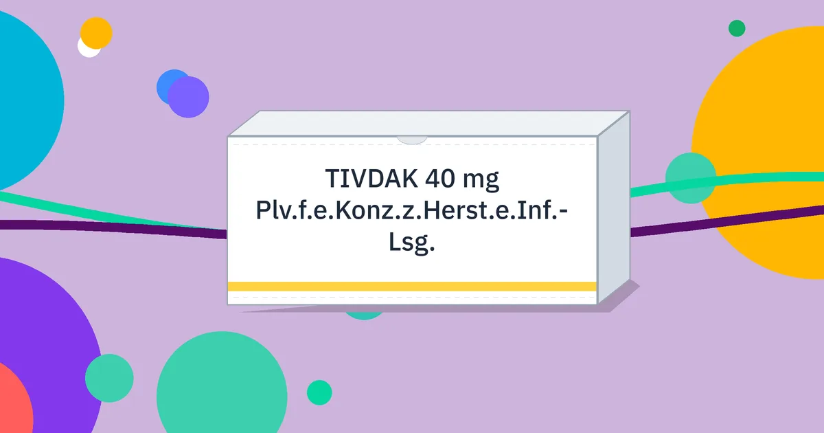 Symbolbild: Packung mit der Aufschrift TIVDAK 40 mg Plv.f.e.Konz.z.Herst.e.Inf.-Lsg. (PZN 19695571) – Verfügbarkeit und Bezug in Apotheken in Frankfurt am Main