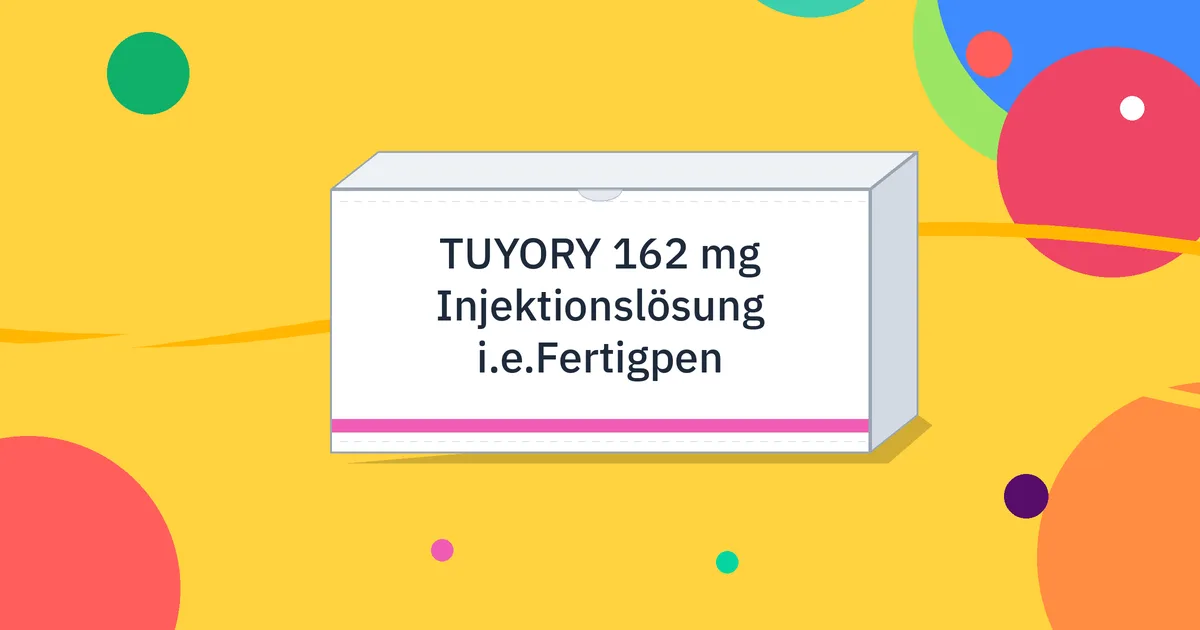 Symbolbild: Packung mit der Aufschrift TUYORY 162 mg Injektionslösung i.e.Fertigpen (PZN 20634712) – Verfügbarkeit und Bezug in Apotheken in Frankfurt am Main