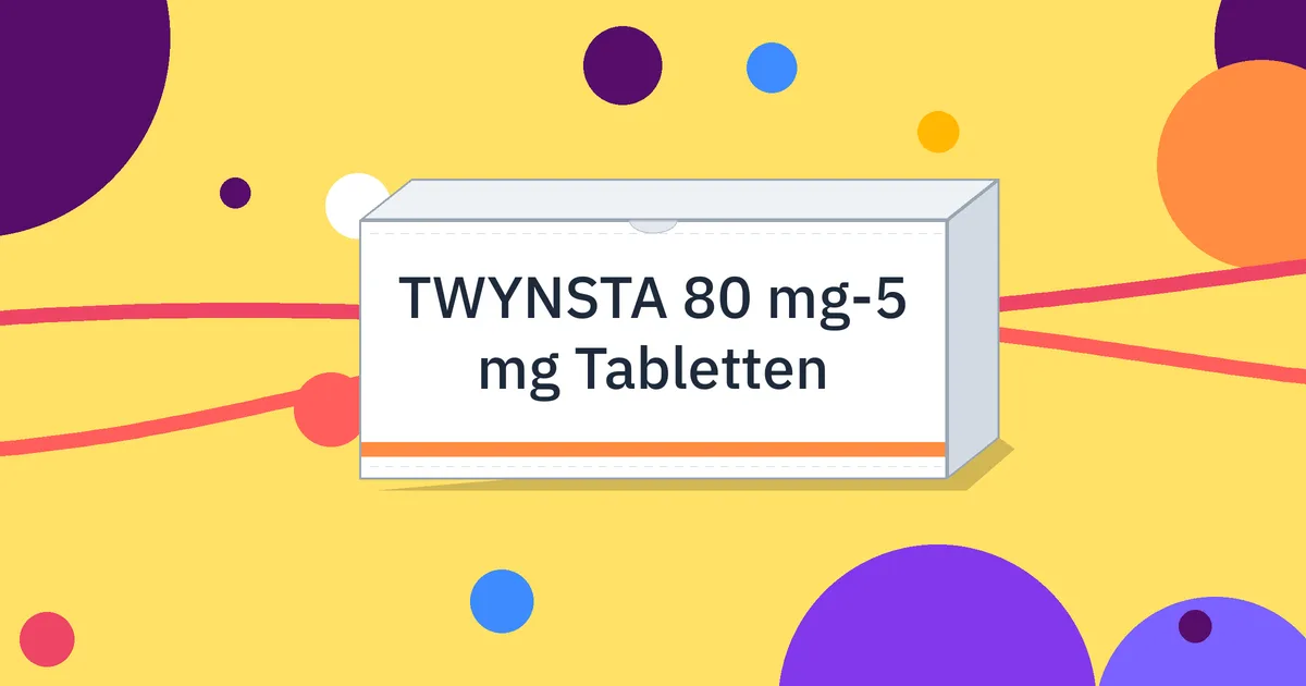Symbolbild: Packung mit der Aufschrift TWYNSTA 80 mg-5 mg Tabletten (PZN 09715611) – Verfügbarkeit und Bezug in Apotheken in Frankfurt am Main