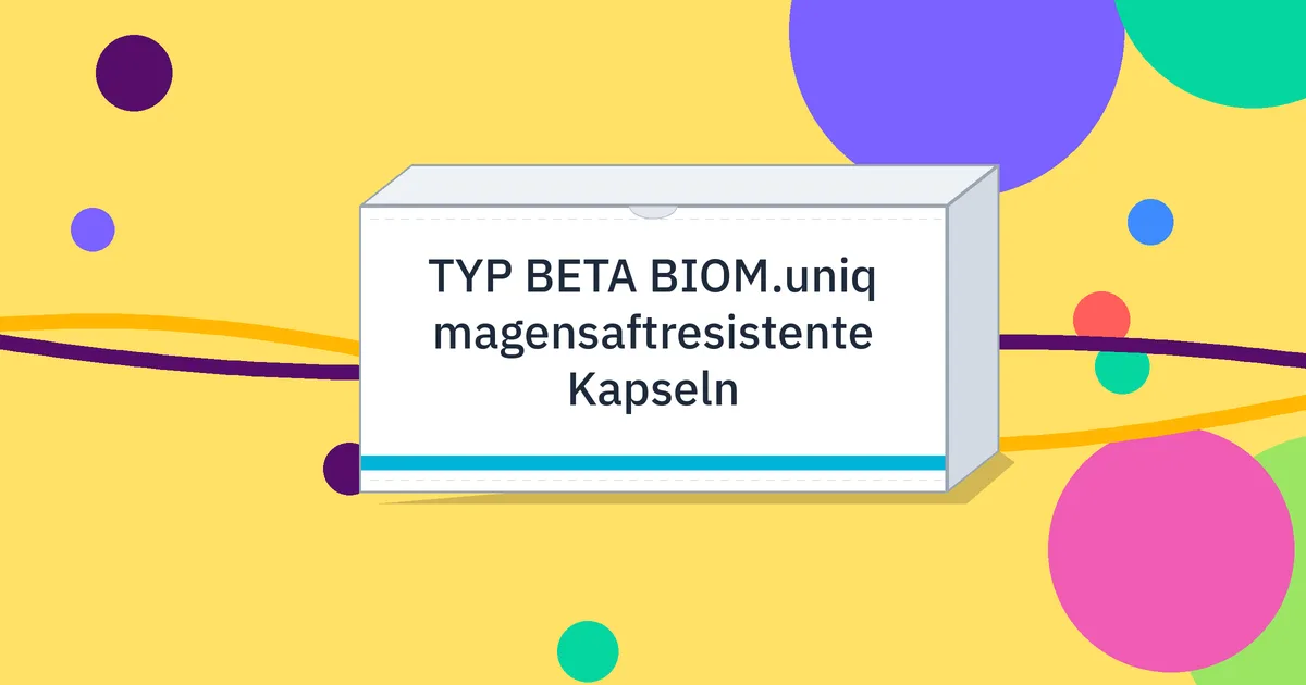 Symbolbild: Packung mit der Aufschrift TYP BETA BIOM.uniq magensaftresistente Kapseln (PZN 19662838) – Verfügbarkeit und Bezug in Apotheken in Frankfurt am Main