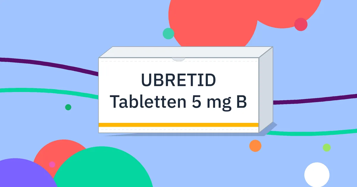 Symbolbild: Packung mit der Aufschrift UBRETID Tabletten 5 mg B (PZN 11539357) – Verfügbarkeit und Bezug in Apotheken in Frankfurt am Main