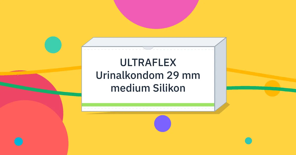 Symbolbild: Packung mit der Aufschrift ULTRAFLEX Urinalkondom 29 mm medium Silikon (PZN 11136429) – Verfügbarkeit und Bezug in Apotheken in Frankfurt am Main