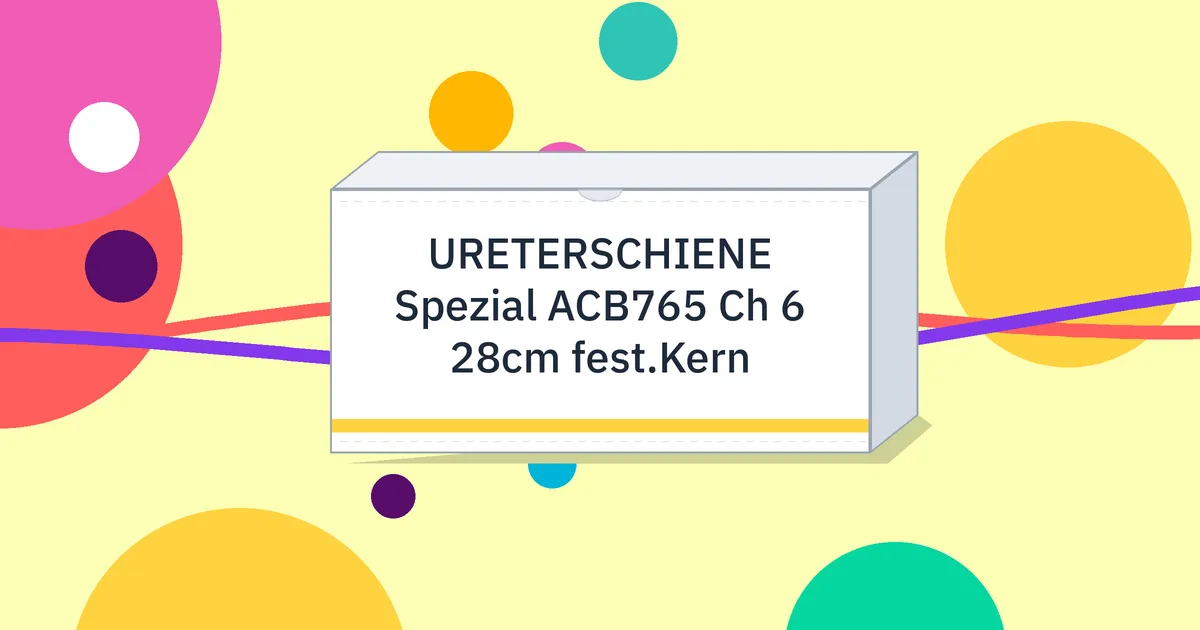 Symbolbild: Packung mit der Aufschrift URETERSCHIENE Spezial ACB765 Ch 6 28cm fest.Kern (PZN 00752645) – Verfügbarkeit und Bezug in Apotheken in Frankfurt am Main