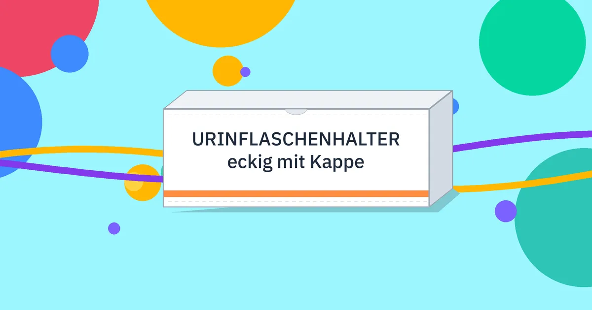 Symbolbild: Packung mit der Aufschrift URINFLASCHENHALTER eckig mit Kappe (PZN 10919371) – Verfügbarkeit und Bezug in Apotheken in Frankfurt am Main