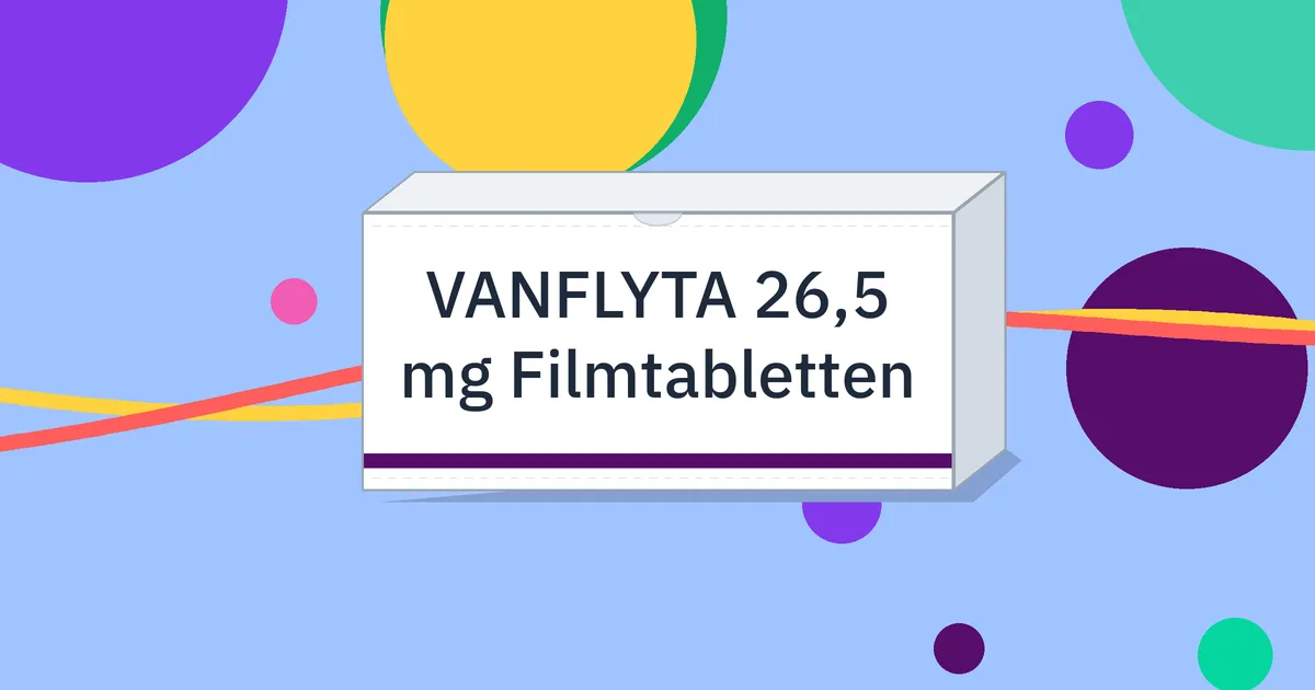 Symbolbild: Packung mit der Aufschrift VANFLYTA 26,5 mg Filmtabletten (PZN 18827622) – Verfügbarkeit und Bezug in Apotheken in Frankfurt am Main