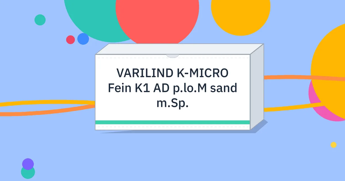 Symbolbild: Packung mit der Aufschrift VARILIND K-MICRO Fein K1 AD p.lo.M sand m.Sp. (PZN 20618966) – Verfügbarkeit und Bezug in Apotheken in Frankfurt am Main