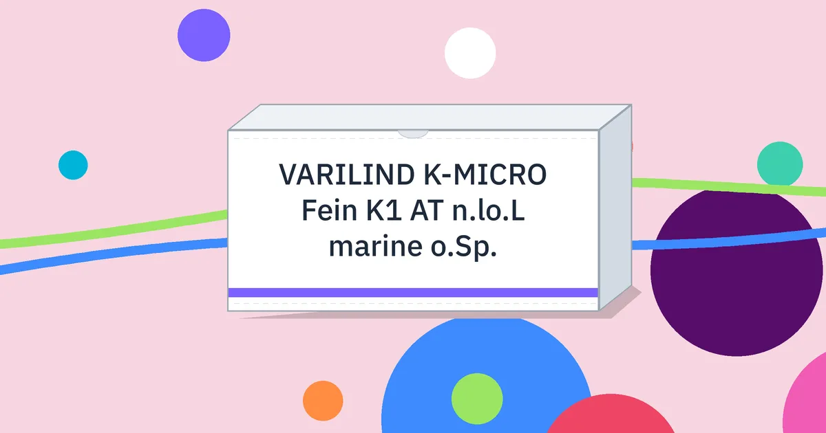 Symbolbild: Packung mit der Aufschrift VARILIND K-MICRO Fein K1 AT n.lo.L marine o.Sp. (PZN 20552210) – Verfügbarkeit und Bezug in Apotheken in Frankfurt am Main