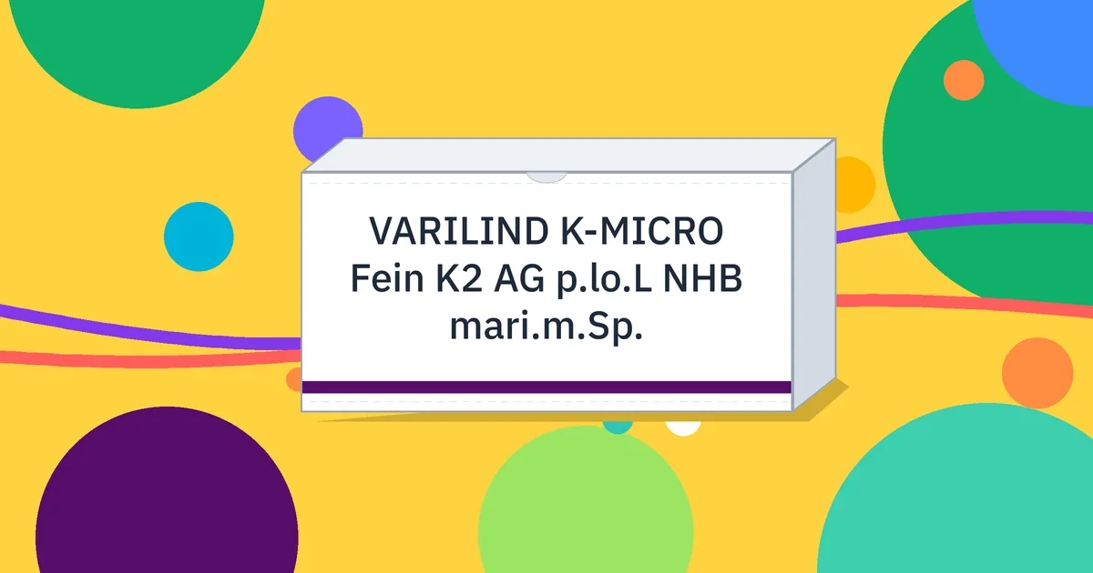 Symbolbild: Packung mit der Aufschrift VARILIND K-MICRO Fein K2 AG p.lo.L NHB mari.m.Sp. (PZN 20556260) – Verfügbarkeit und Bezug in Apotheken in Frankfurt am Main