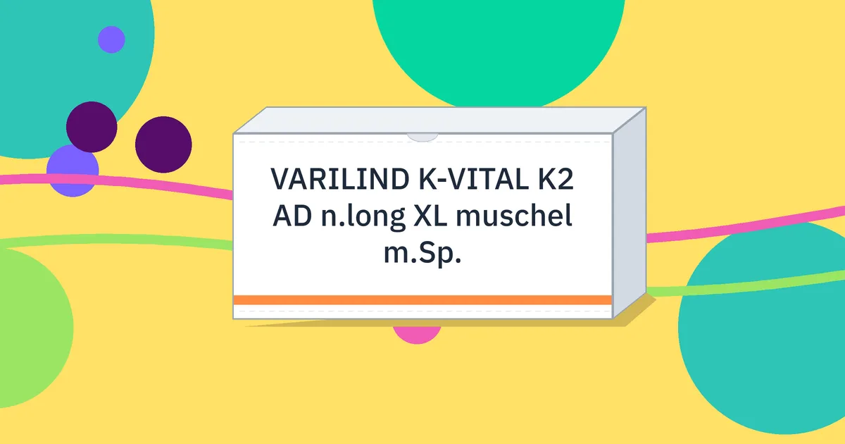 Symbolbild: Packung mit der Aufschrift VARILIND K-VITAL K2 AD n.long XL muschel m.Sp. (PZN 20568599) – Verfügbarkeit und Bezug in Apotheken in Frankfurt am Main