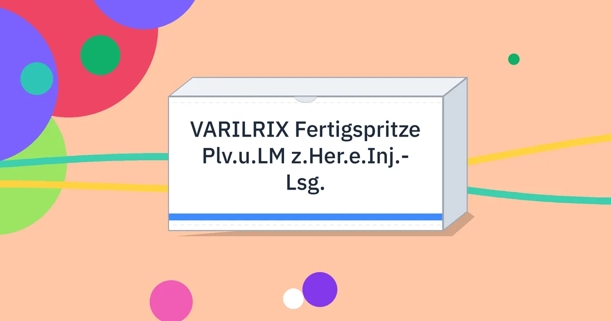 Symbolbild: Packung mit der Aufschrift VARILRIX Fertigspritze Plv.u.LM z.Her.e.Inj.-Lsg. (PZN 19740076) – Verfügbarkeit und Bezug in Apotheken in Frankfurt am Main
