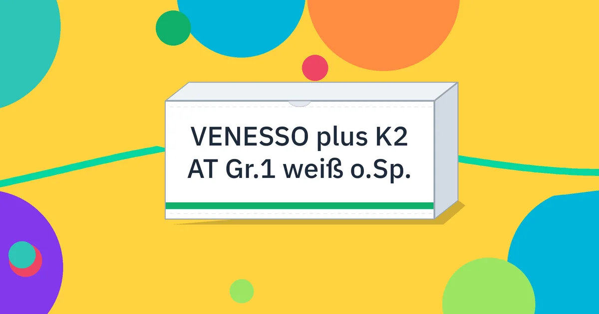 Symbolbild: Packung mit der Aufschrift VENESSO plus K2 AT Gr.1 weiß o.Sp. (PZN 03289030) – Verfügbarkeit und Bezug in Apotheken in Frankfurt am Main
