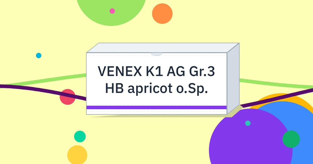 Symbolbild: Packung mit der Aufschrift VENEX K1 AG Gr.3 HB apricot o.Sp. (PZN 03193235) – Verfügbarkeit und Bezug in Apotheken in Frankfurt am Main
