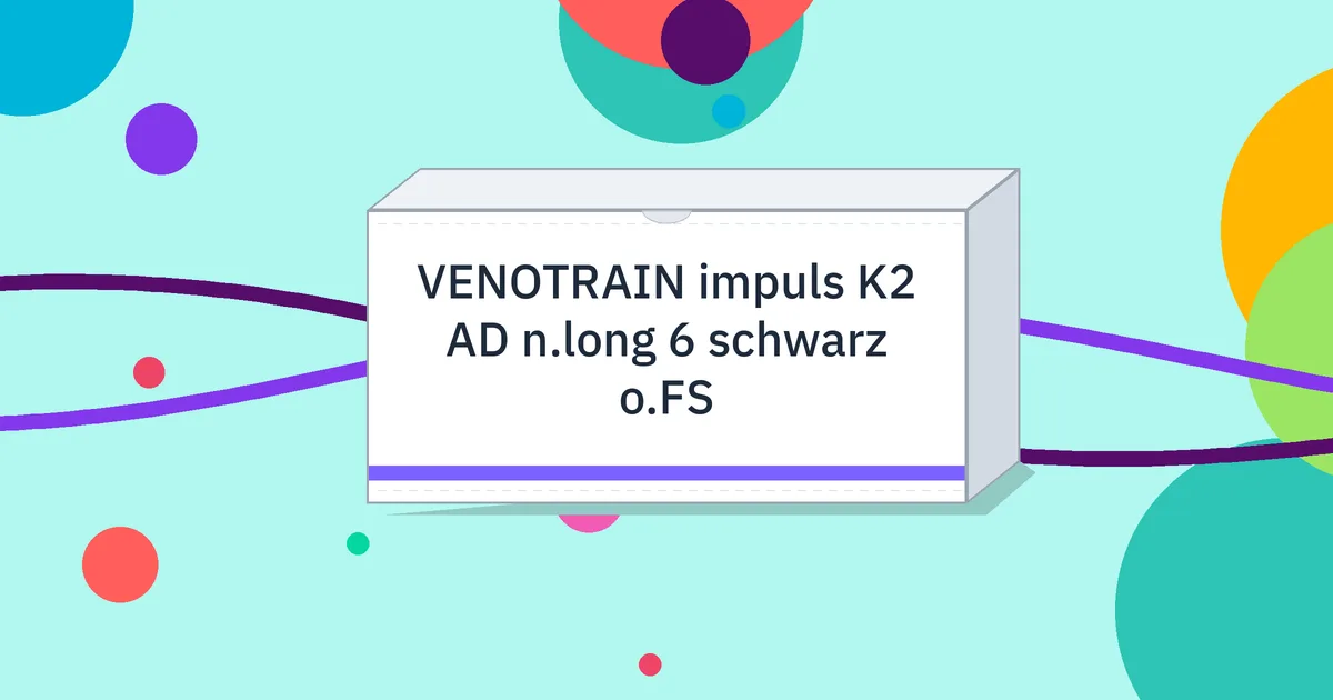 Symbolbild: Packung mit der Aufschrift VENOTRAIN impuls K2 AD n.long 6 schwarz o.FS (PZN 00627621) – Verfügbarkeit und Bezug in Apotheken in Frankfurt am Main