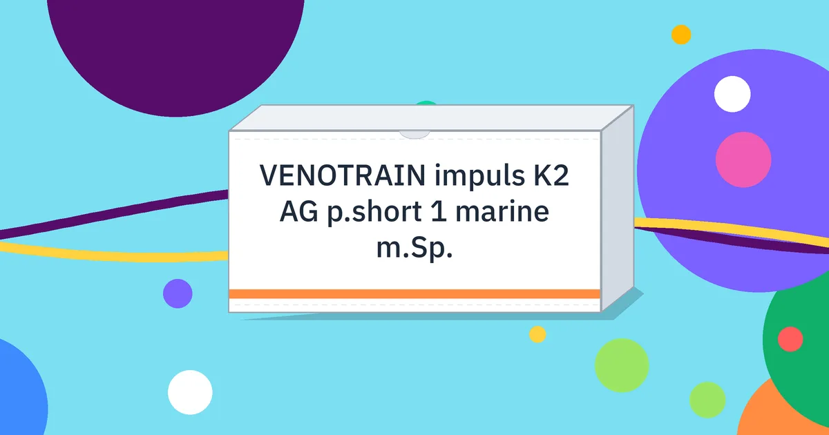 Symbolbild: Packung mit der Aufschrift VENOTRAIN impuls K2 AG p.short 1 marine m.Sp. (PZN 15211783) – Verfügbarkeit und Bezug in Apotheken in Frankfurt am Main