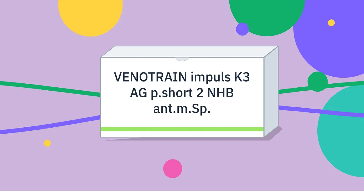 Symbolbild: Packung mit der Aufschrift VENOTRAIN impuls K3 AG p.short 2 NHB ant.m.Sp. (PZN 15215953) – Verfügbarkeit und Bezug in Apotheken in Frankfurt am Main