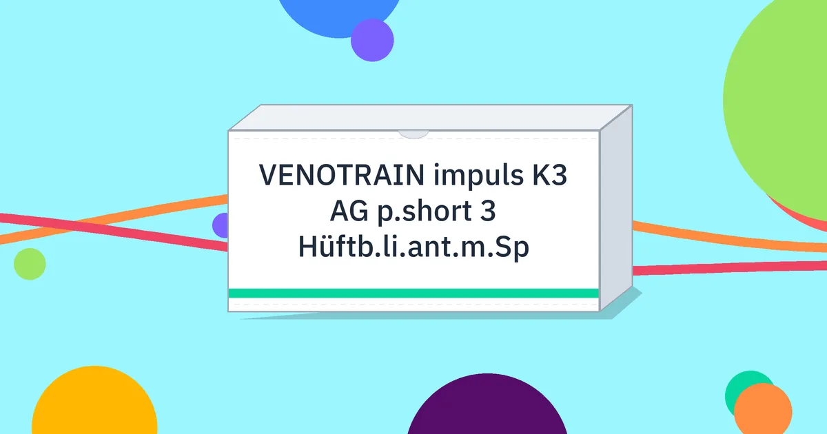 Symbolbild: Packung mit der Aufschrift VENOTRAIN impuls K3 AG p.short 3 Hüftb.li.ant.m.Sp (PZN 15220641) – Verfügbarkeit und Bezug in Apotheken in Frankfurt am Main