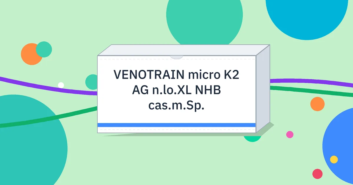 Symbolbild: Packung mit der Aufschrift VENOTRAIN micro K2 AG n.lo.XL NHB cas.m.Sp. (PZN 20760865) – Verfügbarkeit und Bezug in Apotheken in Frankfurt am Main