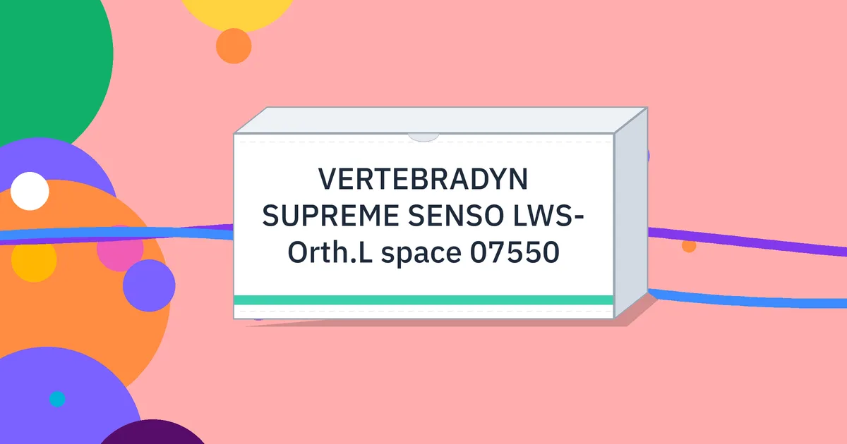 Symbolbild: Packung mit der Aufschrift VERTEBRADYN SUPREME SENSO LWS-Orth.L space 07550 (PZN 20096031) – Verfügbarkeit und Bezug in Apotheken in Frankfurt am Main