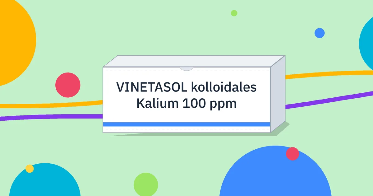 Symbolbild: Packung mit der Aufschrift VINETASOL kolloidales Kalium 100 ppm (PZN 19528896) – Verfügbarkeit und Bezug in Apotheken in Frankfurt am Main