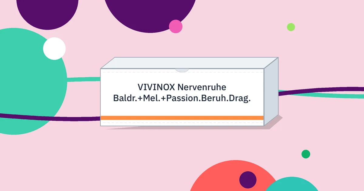 Symbolbild: Packung mit der Aufschrift VIVINOX Nervenruhe Baldr.+Mel.+Passion.Beruh.Drag. (PZN 16388242) – Verfügbarkeit und Bezug in Apotheken in Frankfurt am Main