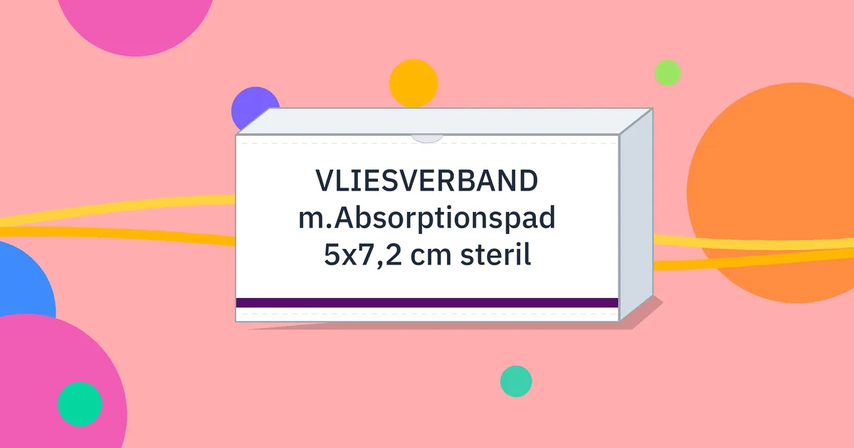 Symbolbild: Packung mit der Aufschrift VLIESVERBAND m.Absorptionspad 5x7,2 cm steril (PZN 19508758) – Verfügbarkeit und Bezug in Apotheken in Frankfurt am Main