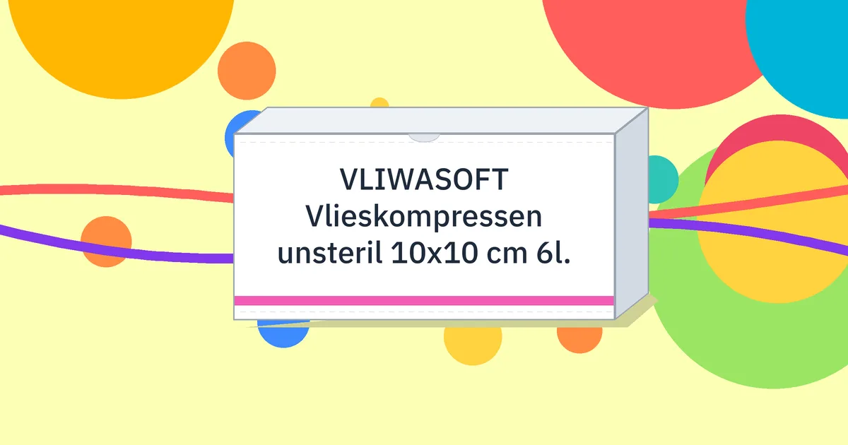 Symbolbild: Packung mit der Aufschrift VLIWASOFT Vlieskompressen unsteril 10x10 cm 6l. (PZN 18658792) – Verfügbarkeit und Bezug in Apotheken in Frankfurt am Main