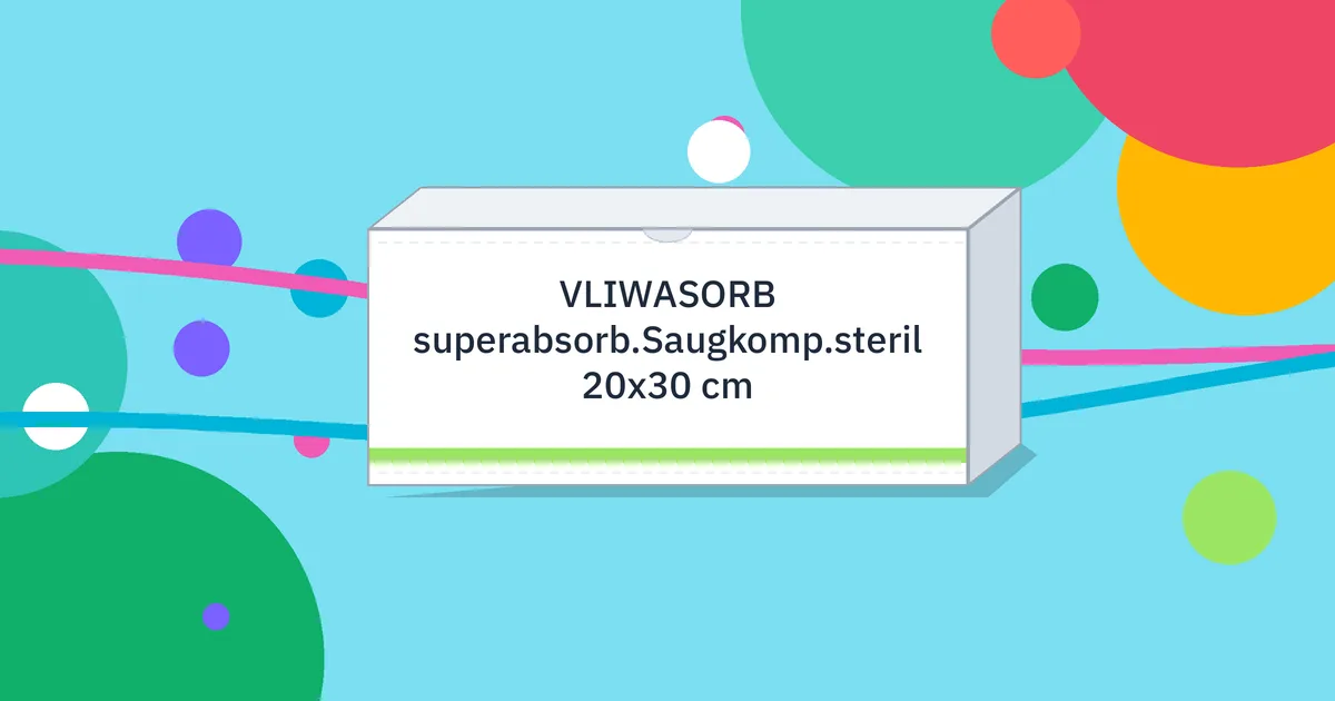 Symbolbild: Packung mit der Aufschrift VLIWASORB superabsorb.Saugkomp.steril 20x30 cm (PZN 20141234) – Verfügbarkeit und Bezug in Apotheken in Frankfurt am Main