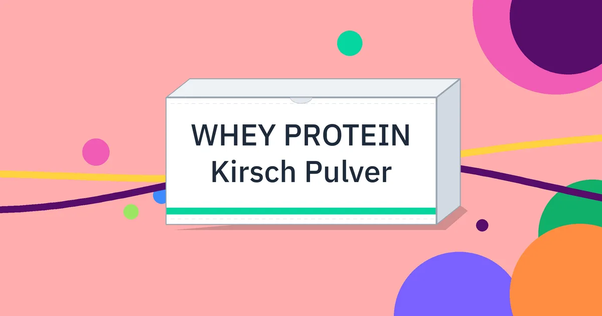 Symbolbild: Packung mit der Aufschrift WHEY PROTEIN Kirsch Pulver (PZN 07407986) – Verfügbarkeit und Bezug in Apotheken in Frankfurt am Main