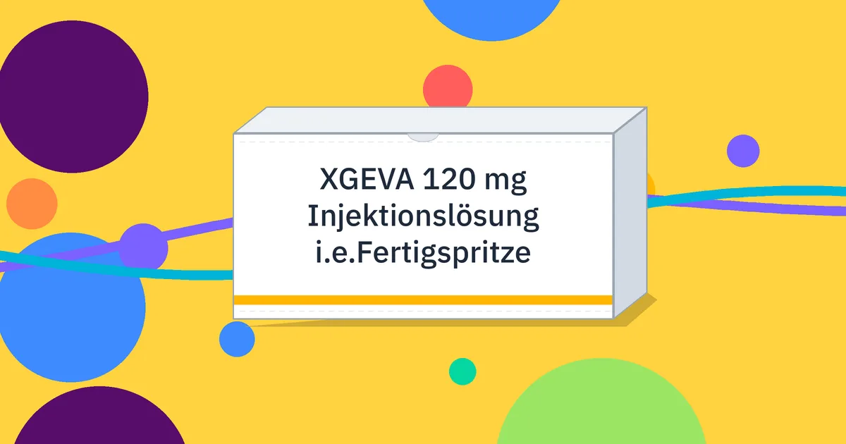 Symbolbild: Packung mit der Aufschrift XGEVA 120 mg Injektionslösung i.e.Fertigspritze (PZN 20383546) – Verfügbarkeit und Bezug in Apotheken in Frankfurt am Main