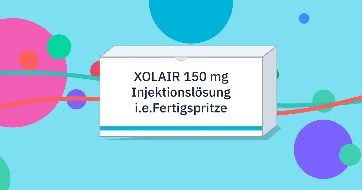 Symbolbild: Packung mit der Aufschrift XOLAIR 150 mg Injektionslösung i.e.Fertigspritze (PZN 16239252) – Verfügbarkeit und Bezug in Apotheken in Frankfurt am Main