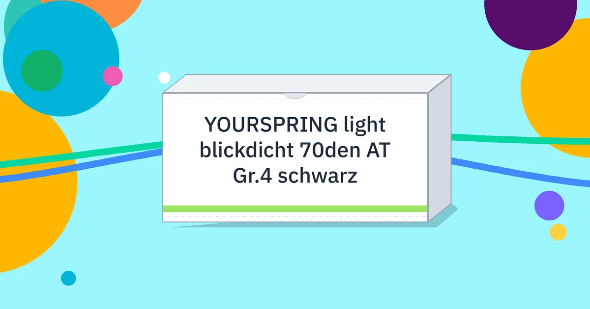 Symbolbild: Packung mit der Aufschrift YOURSPRING light blickdicht 70den AT Gr.4 schwarz (PZN 18056751) – Verfügbarkeit und Bezug in Apotheken in Frankfurt am Main