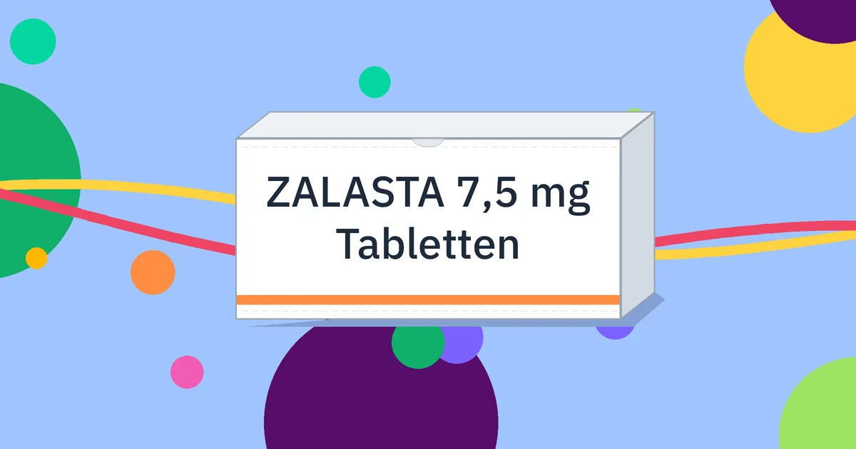 Symbolbild: Packung mit der Aufschrift ZALASTA 7,5 mg Tabletten (PZN 09097662) – Verfügbarkeit und Bezug in Apotheken in Frankfurt am Main