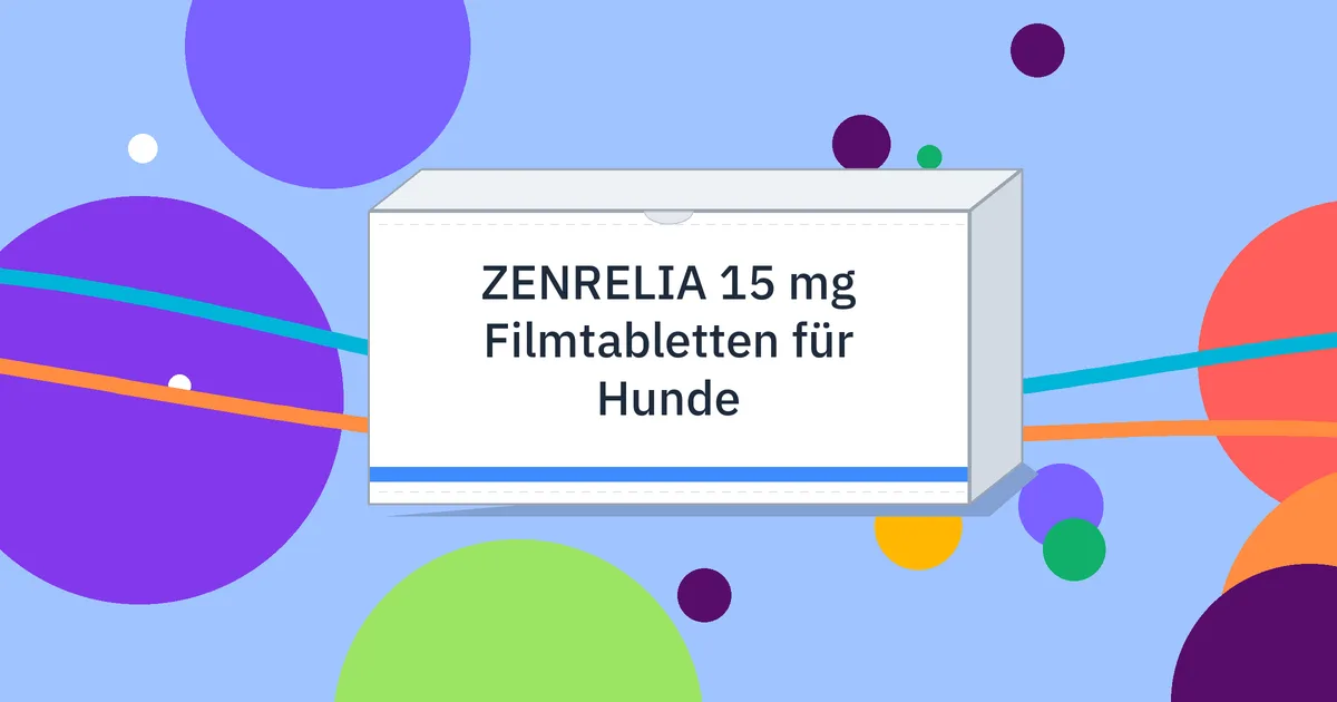 Symbolbild: Packung mit der Aufschrift ZENRELIA 15 mg Filmtabletten für Hunde (PZN 19711347) – Verfügbarkeit und Bezug in Apotheken in Frankfurt am Main