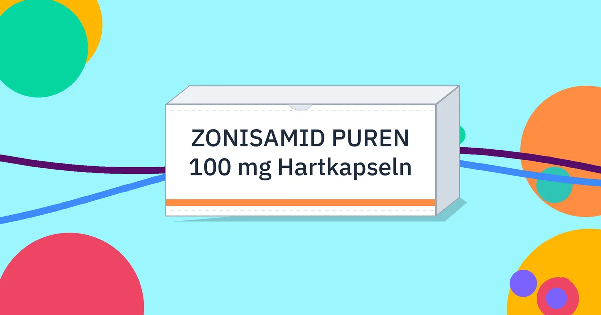 Symbolbild: Packung mit der Aufschrift ZONISAMID PUREN 100 mg Hartkapseln (PZN 18750859) – Verfügbarkeit und Bezug in Apotheken in Frankfurt am Main