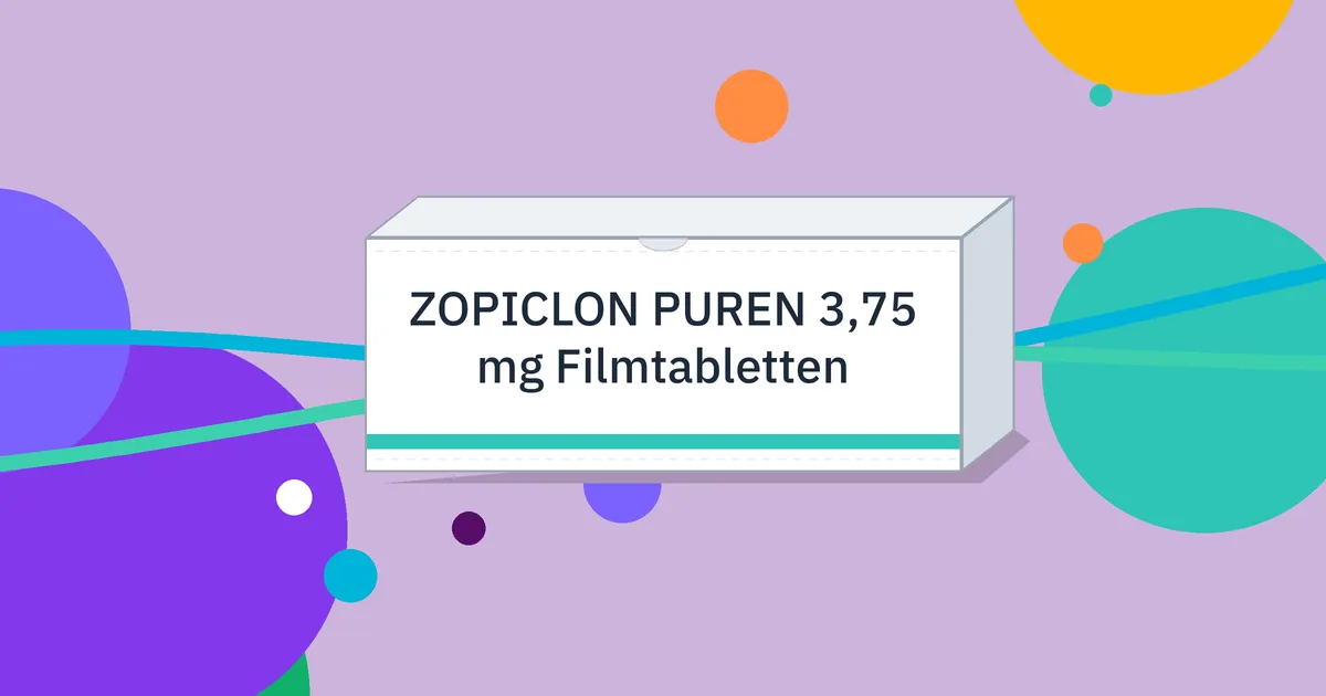 Symbolbild: Packung mit der Aufschrift ZOPICLON PUREN 3,75 mg Filmtabletten (PZN 15237185) – Verfügbarkeit und Bezug in Apotheken in Frankfurt am Main