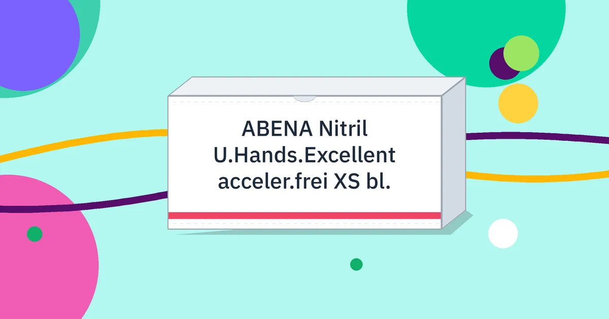Symbolbild: Packung mit der Aufschrift ABENA Nitril U.Hands.Excellent acceler.frei XS bl. (PZN 20169379) – Verfügbarkeit und Bezug in Apotheken in Frankfurt am Main