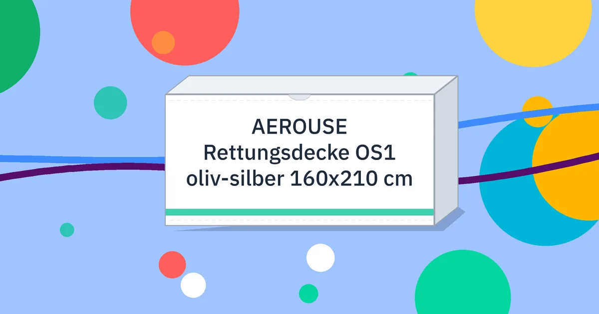 Symbolbild: Packung mit der Aufschrift AEROUSE Rettungsdecke OS1 oliv-silber 160x210 cm (PZN 13905197) – Verfügbarkeit und Bezug in Apotheken in Frankfurt am Main