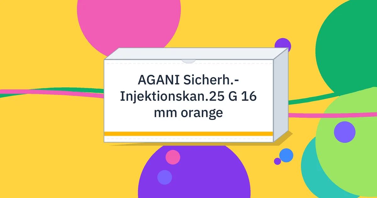 Symbolbild: Packung mit der Aufschrift AGANI Sicherh.-Injektionskan.25 G 16 mm orange (PZN 20130816) – Verfügbarkeit und Bezug in Apotheken in Frankfurt am Main