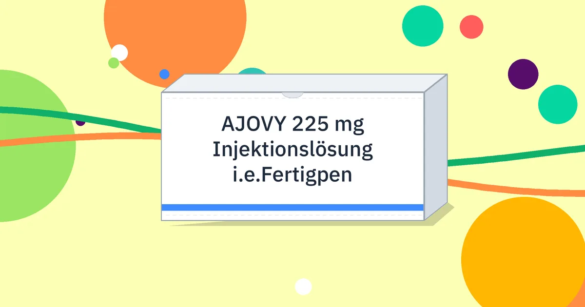 Symbolbild: Packung mit der Aufschrift AJOVY 225 mg Injektionslösung i.e.Fertigpen (PZN 19247950) – Verfügbarkeit und Bezug in Apotheken in Frankfurt am Main